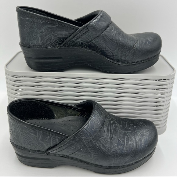 Dansko | Shoes | Dansko Black Floral Tooled Leather Clogs Size 38 ...